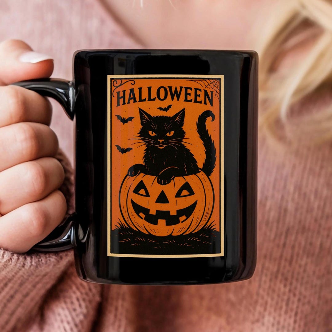 Halloween Cat Mug: Black Cat in Pumpkin, Spooky Fall Coffee Cup - Etsy