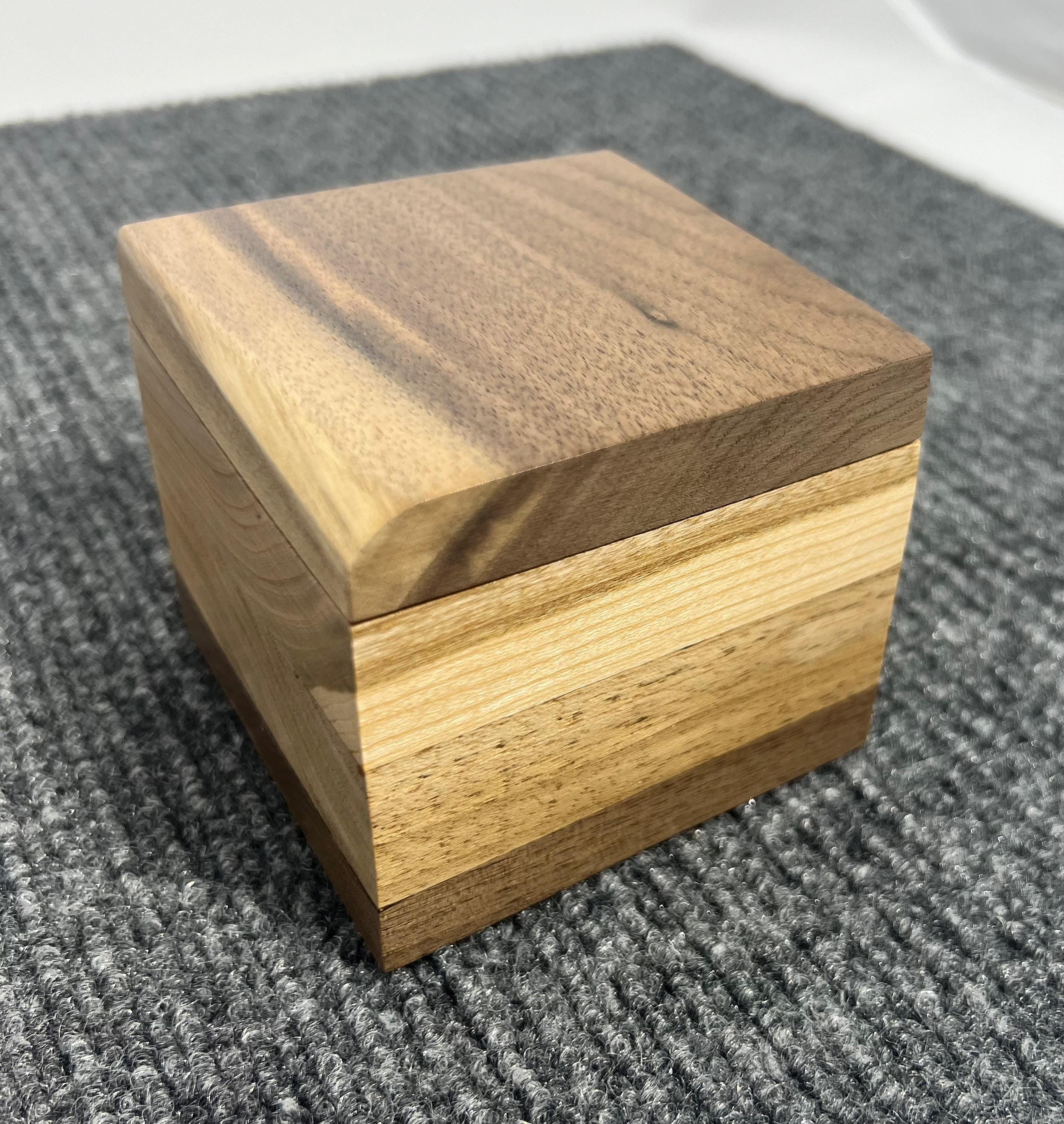 Small Handcrafted Live Edge Solid Wood Walnut & Oak Box, Green Epoxy ...