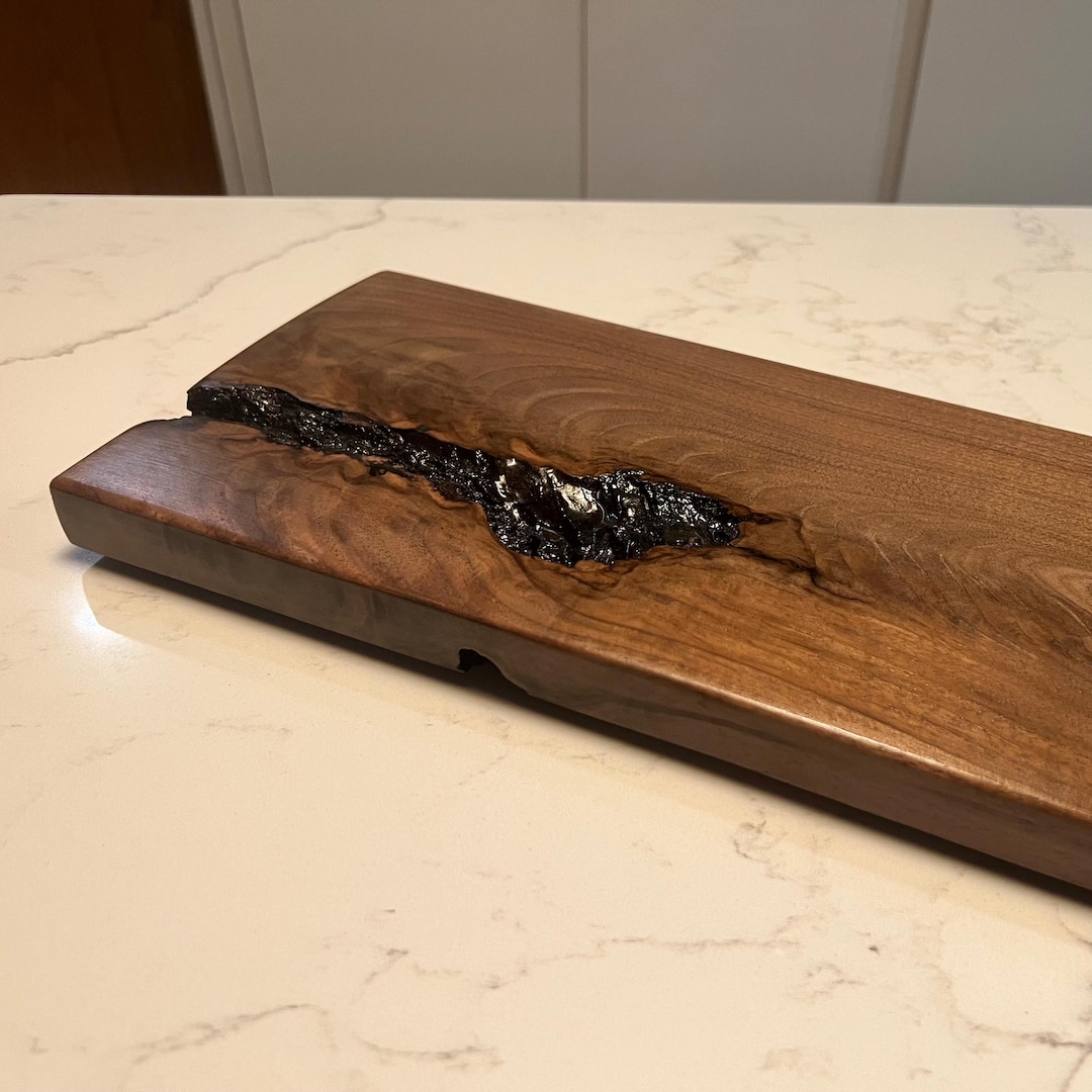 Handcrafted Live Edge Solid Wood Walnut Tray With Charcoal Epoxy Resin ...