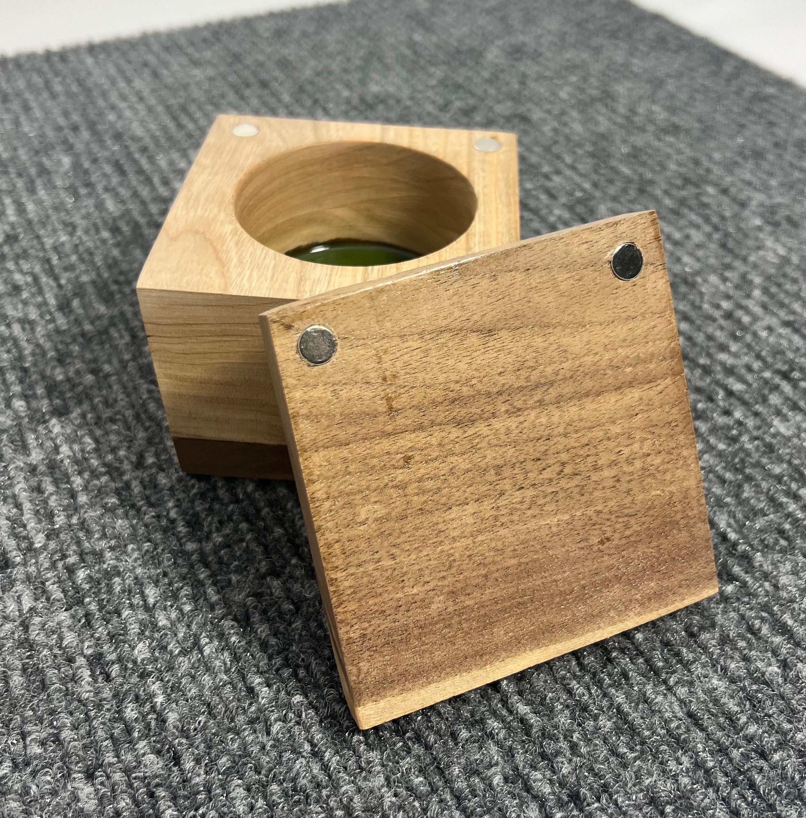 Small Handcrafted Live Edge Solid Wood Walnut & Oak Box, Green Epoxy ...