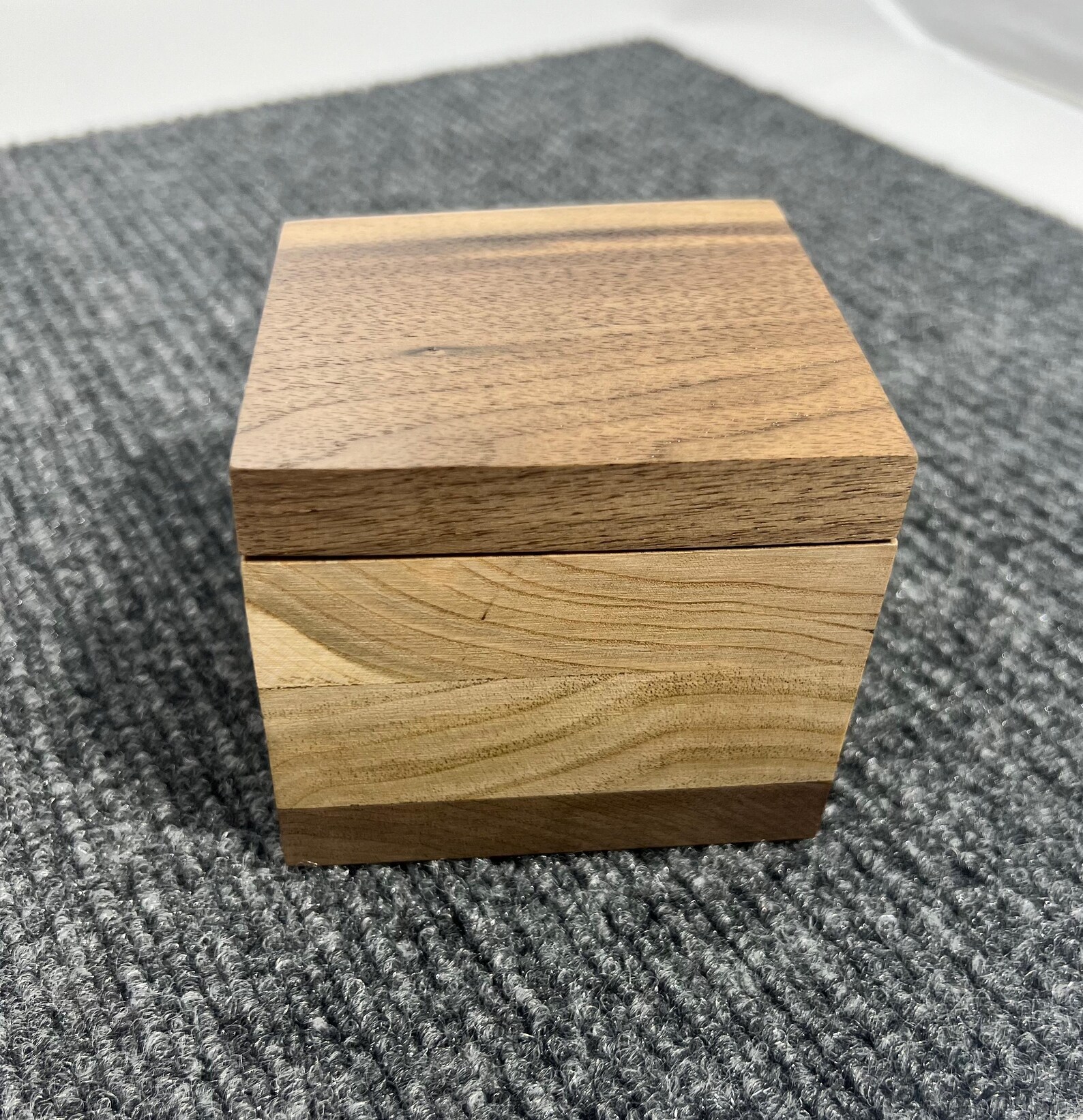 Small Handcrafted Live Edge Solid Wood Walnut & Oak Box, Green Epoxy ...