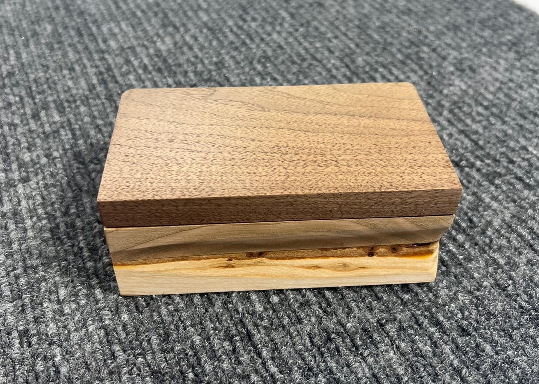 Small Handcrafted Live Edge Solid Walnut, Oak & Butternut Wood Box, Red ...