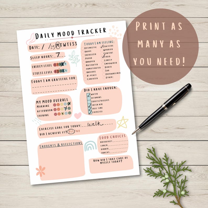 Daily MOOD Tracker, Digital Download, Printable Journal Page - Etsy