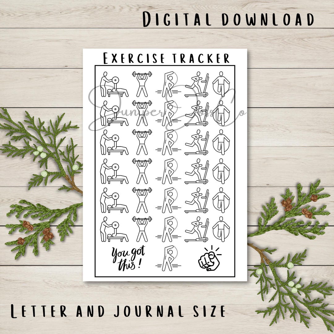 Monthly Exercise Tracker, Digital Download, Printable Journal Page, New ...