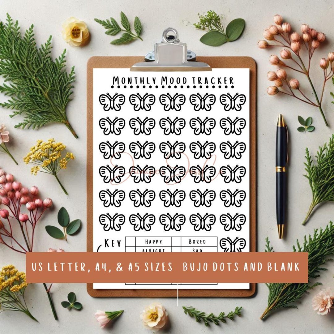 Butterfly Mood Tracker, Digital Download, A4, A5, US Letter, Printable ...
