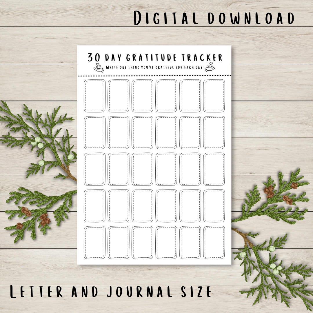 30 Day Gratitude Tracker, Digital Download, Printable Journal Page - Etsy