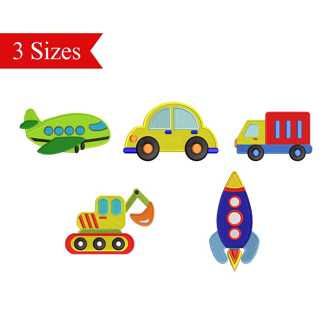 Kids Toys Embroidery Design, Toy Vehicles Embroidery File Airplane, Car ...