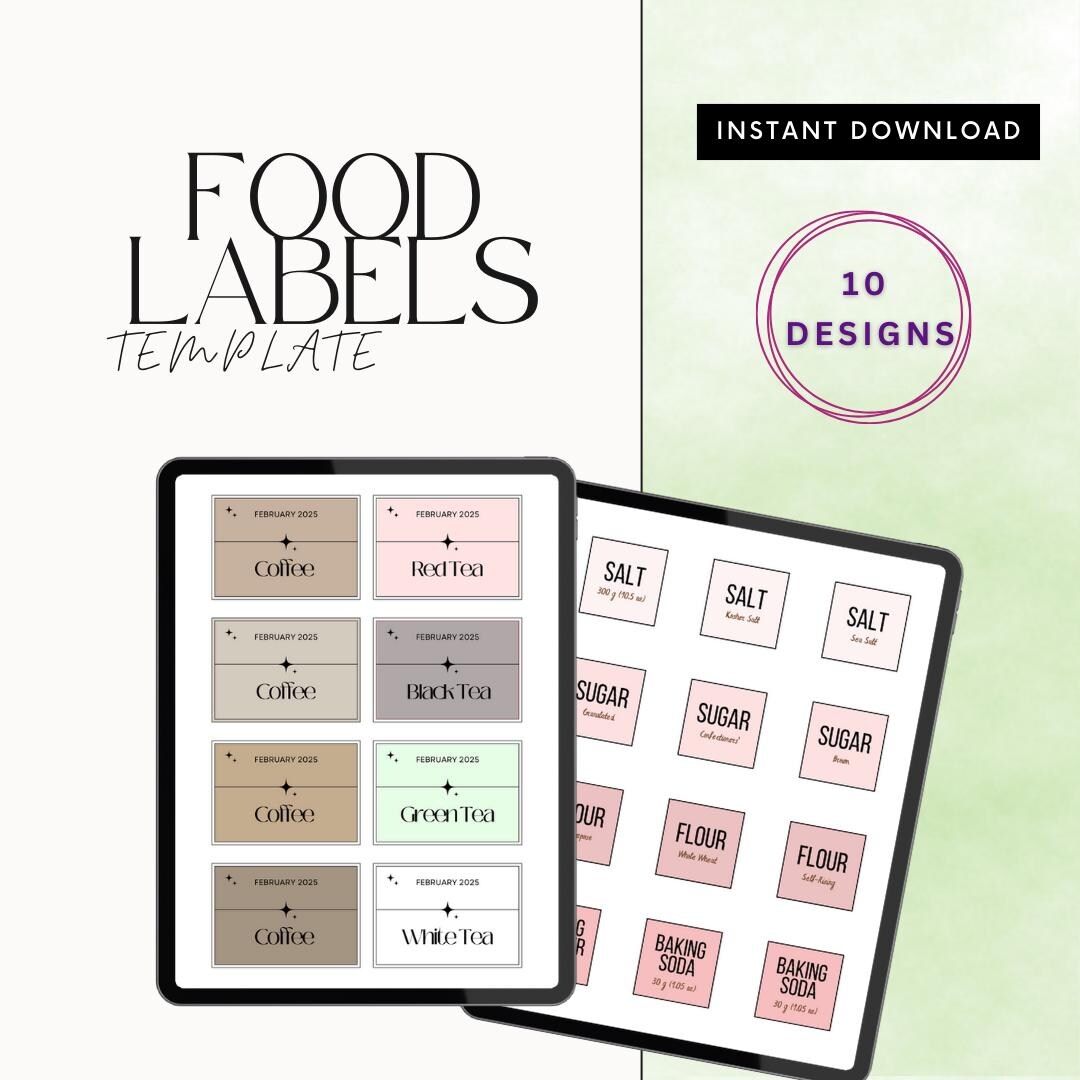 Digital Food Labels, Kitchen Labels, Pantry Labels, Printable Labels ...