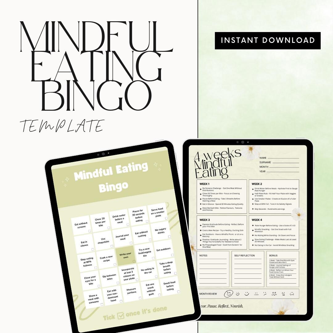 Mindful Eating Bingo, Self Care Bingo, Canva Bingo Template, 2025 Goals ...