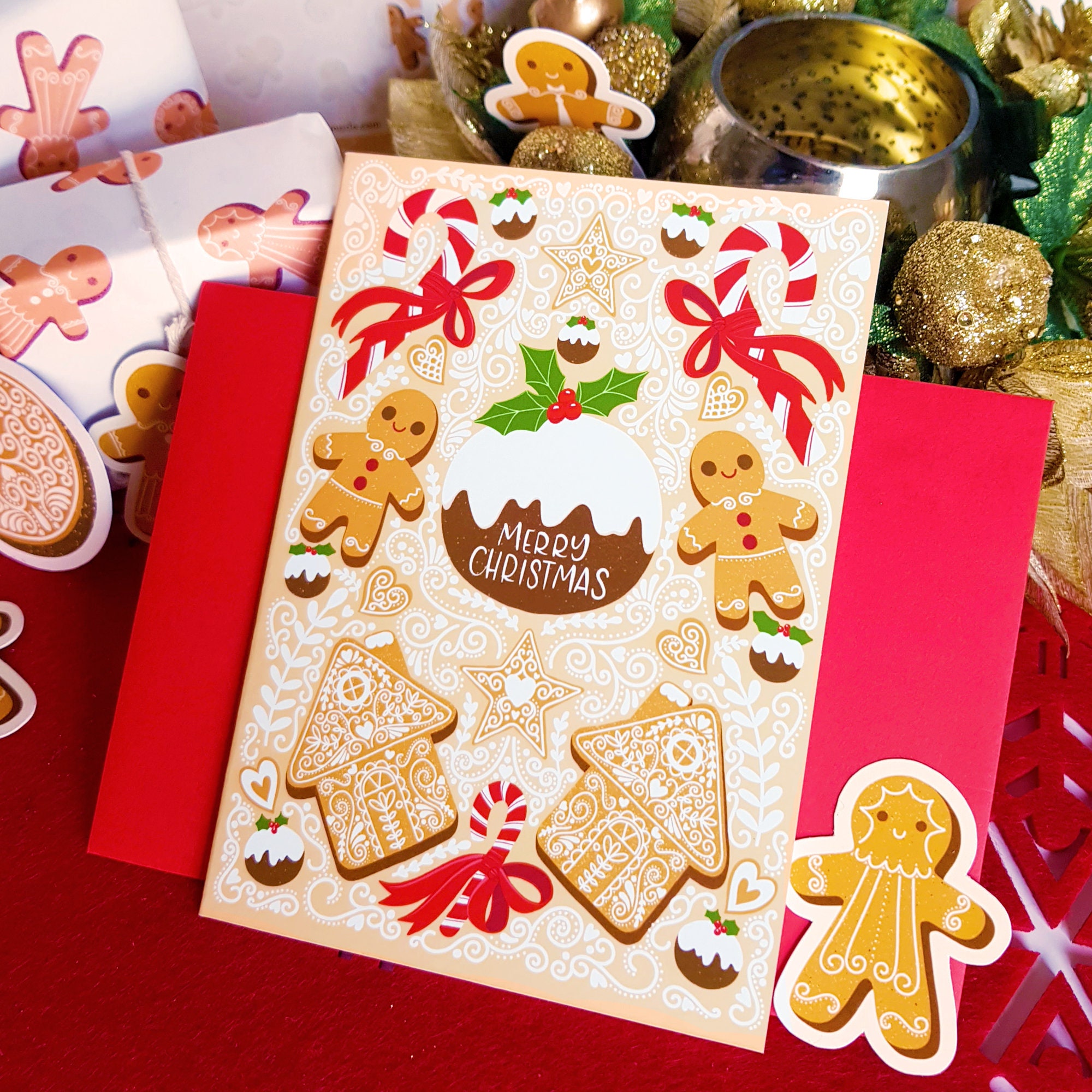 Gingerbread Man Christmas Card, A6. Greeting Card, Hand Made Christmas ...