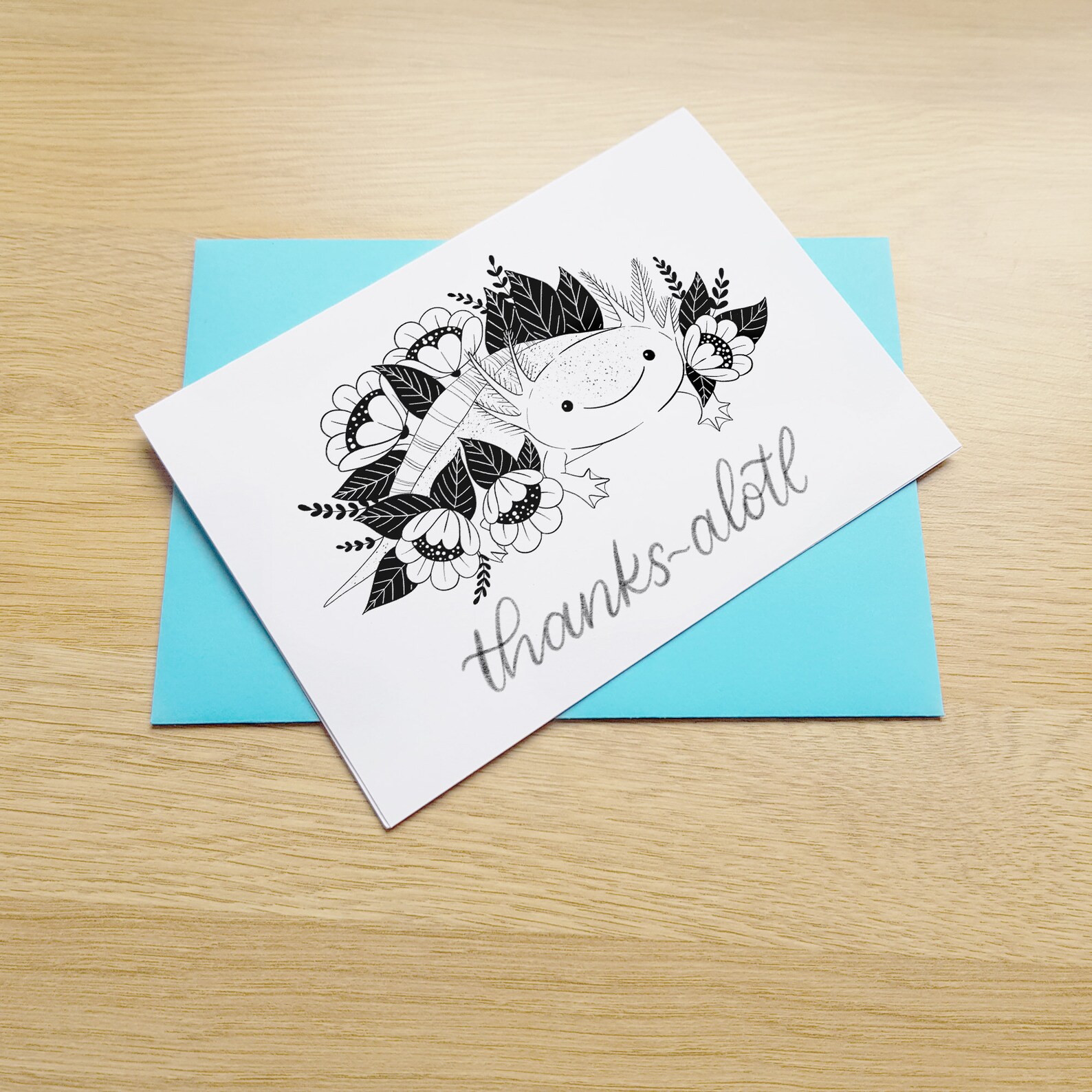A6 Thank You Card Axolotl Greeting Card. Thanks-alotl, Cute Card, Black ...