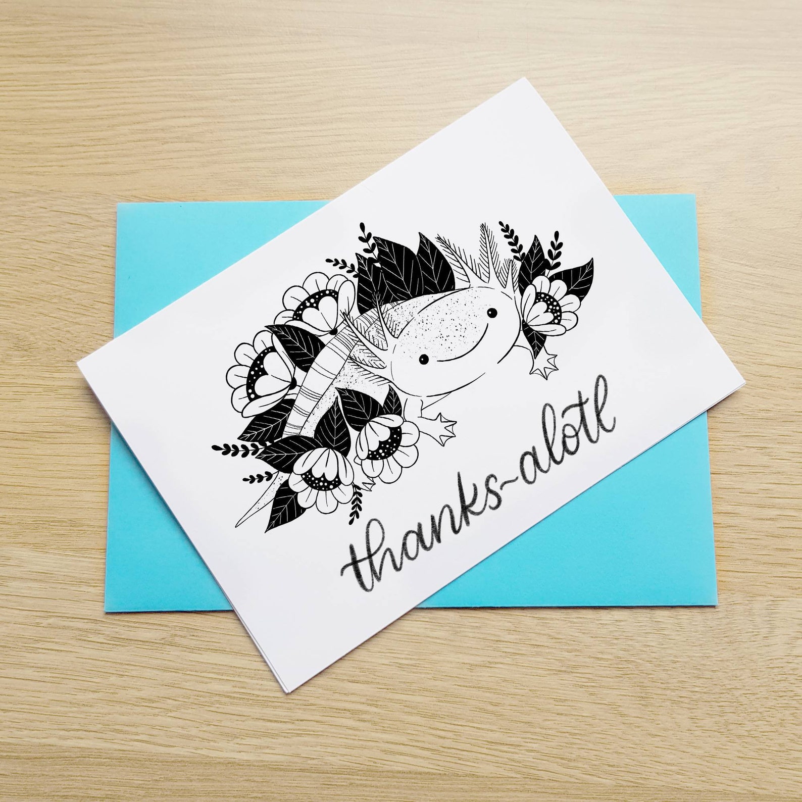 A6 Thank You Card Axolotl Greeting Card. Thanks-alotl, Cute Card, Black ...