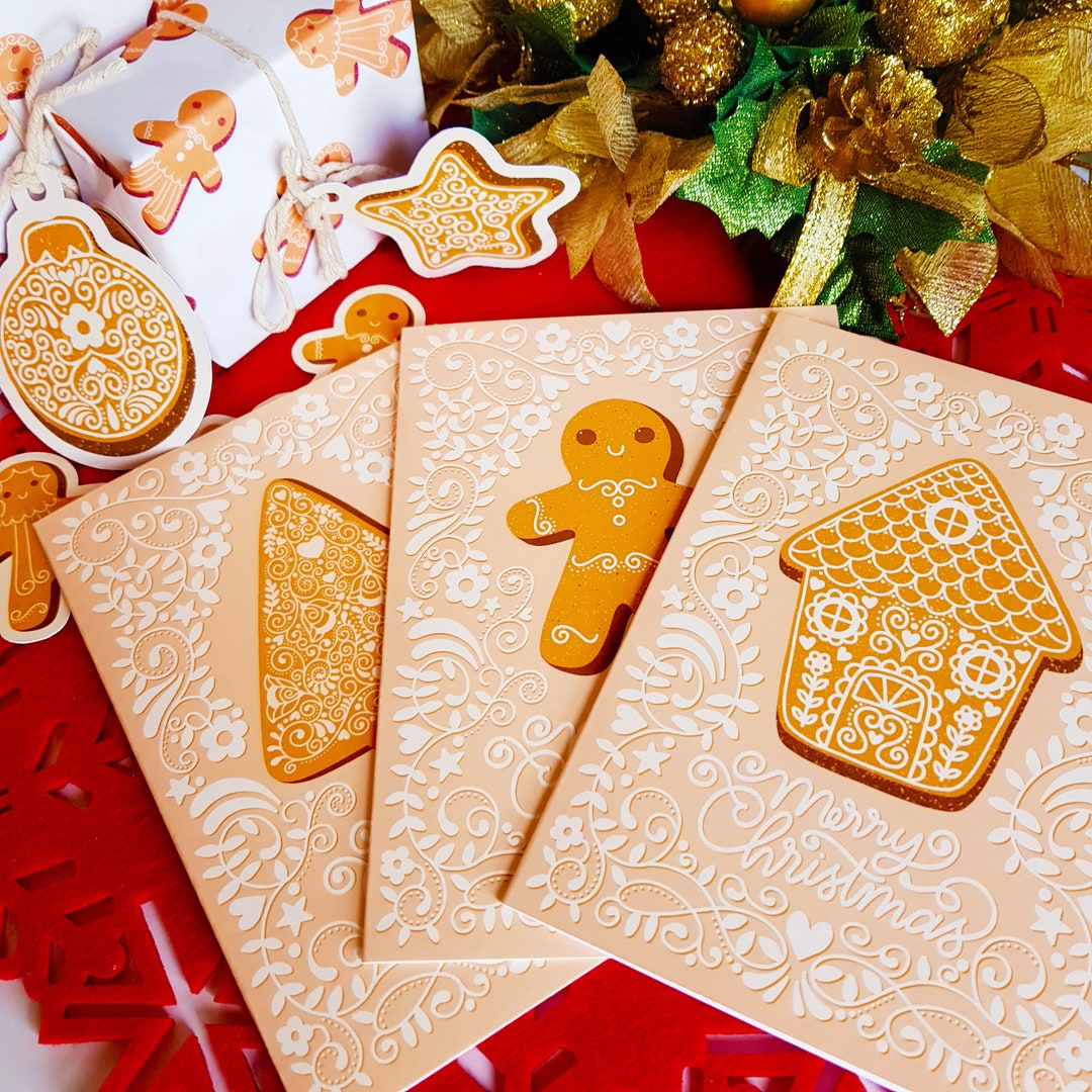 Set of Three Gingerbread Christmas Cards A6. Greeting Card, Hand Made ...