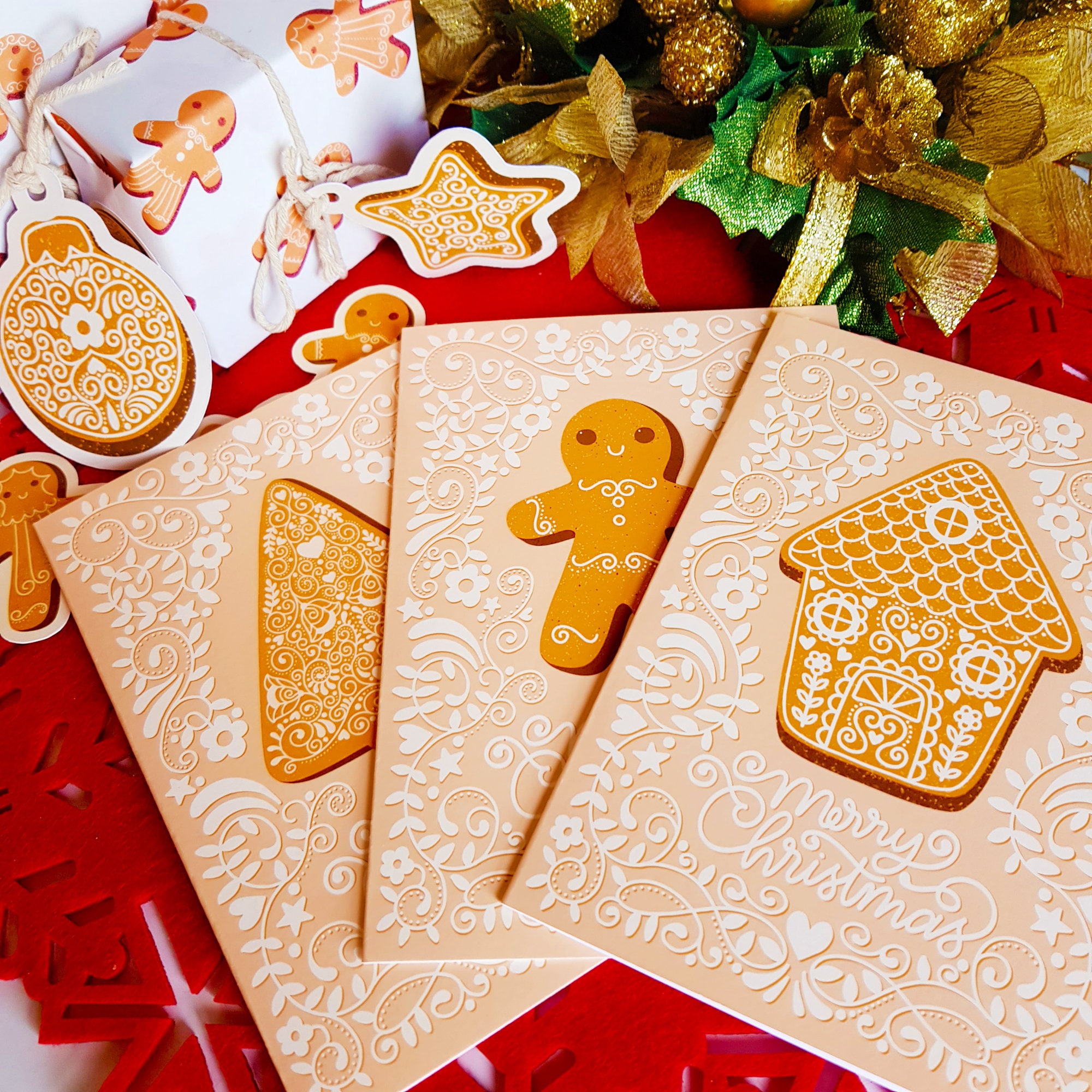 Set of Three Gingerbread Christmas Cards A6. Greeting Card, Hand Made ...