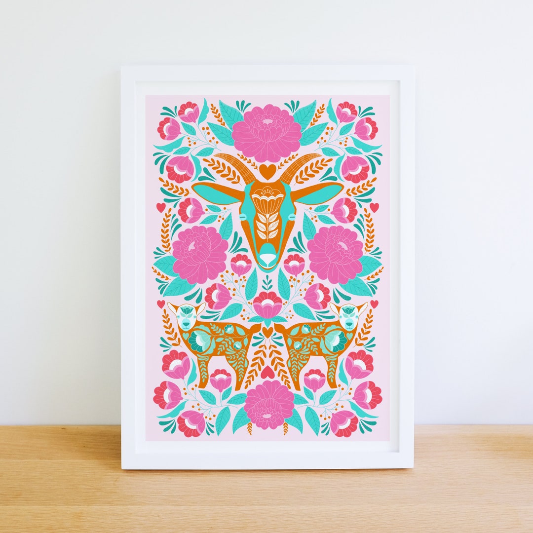 Goat Folk Art Print | Psychedelic Art |goat Lover Gift | Eclectic Home ...