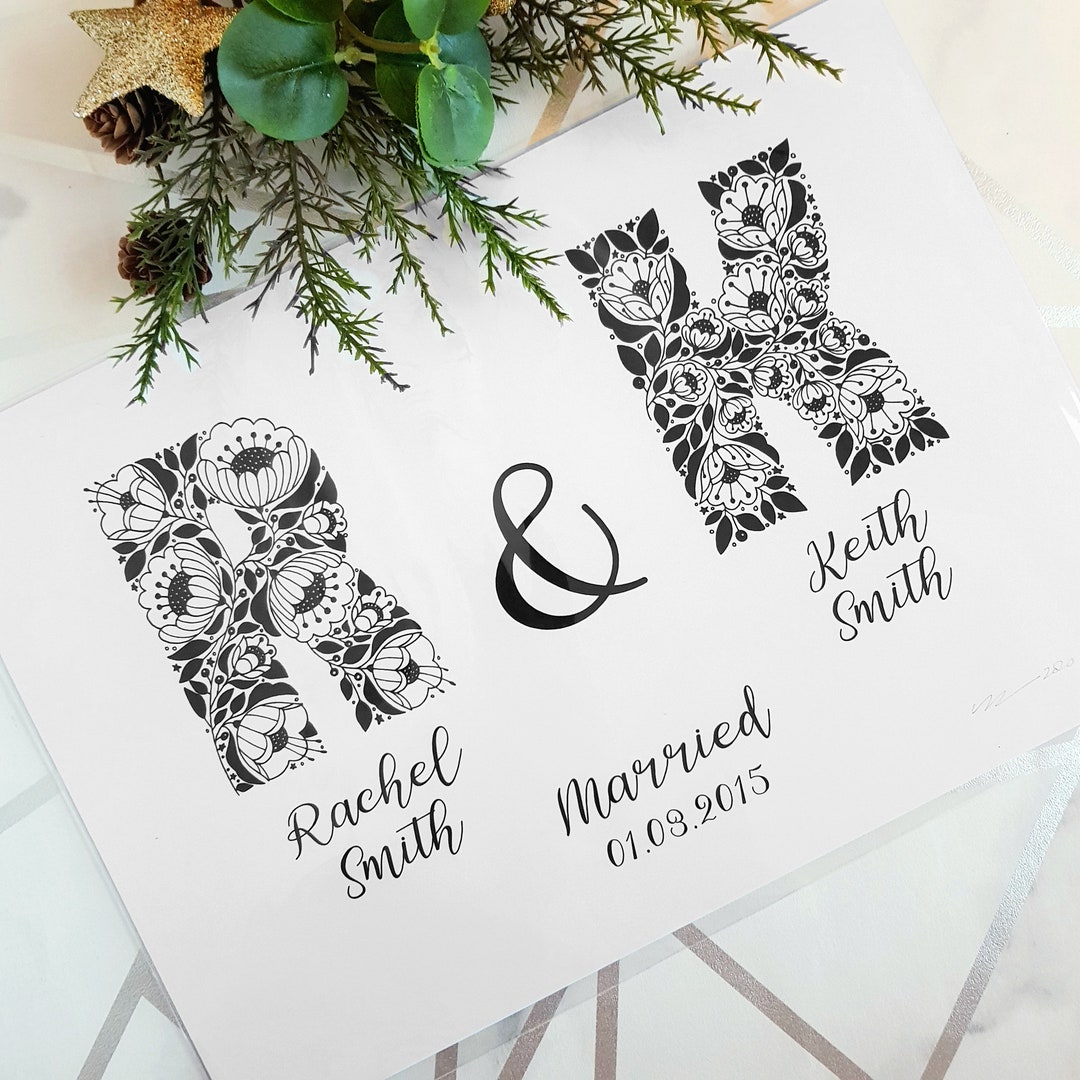 Personalised Couples Name Print, Monogram Letter Print, Anniversary ...