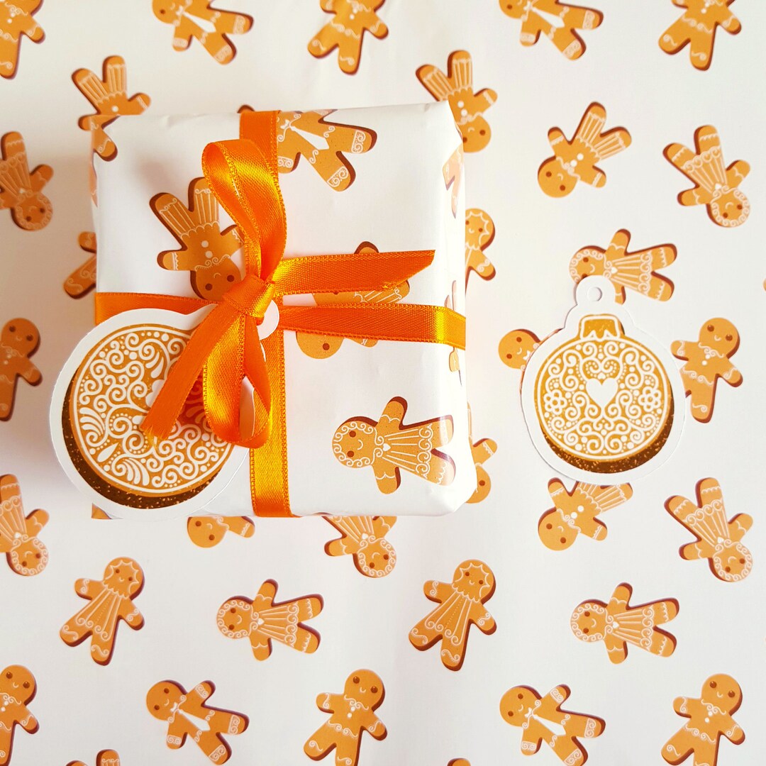 Gingerbread Men Christmas Wrapping Paper and Gift Tags Set. Cute ...