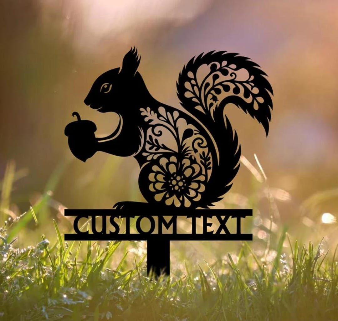 Personalized Squirrel Metal Garden Stake, Custom Squirrel Name Sign ...
