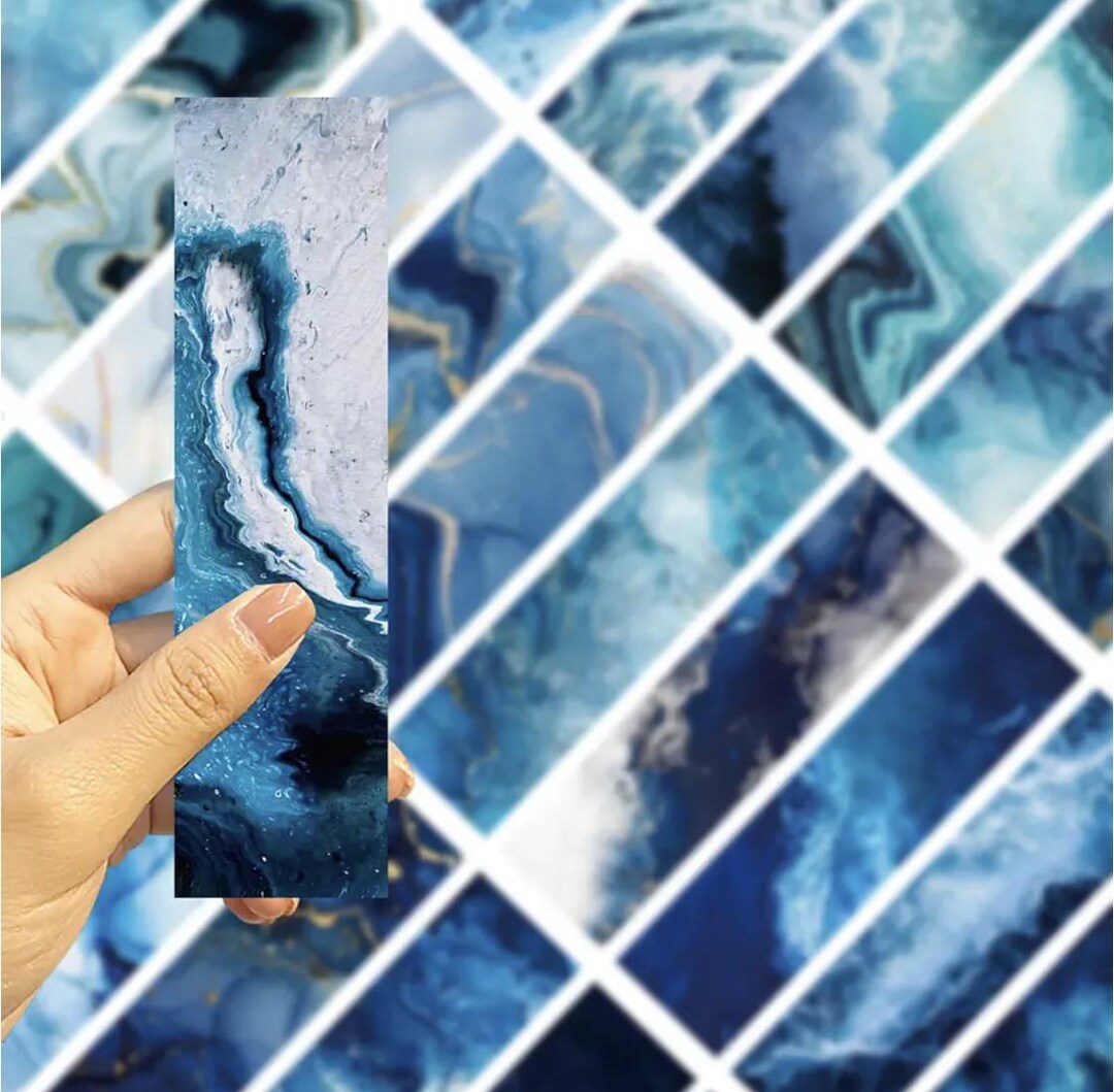 Blue and Gold Marble Wave Pattern Bookmark Set 5 Pack Elegant Bookmarks ...