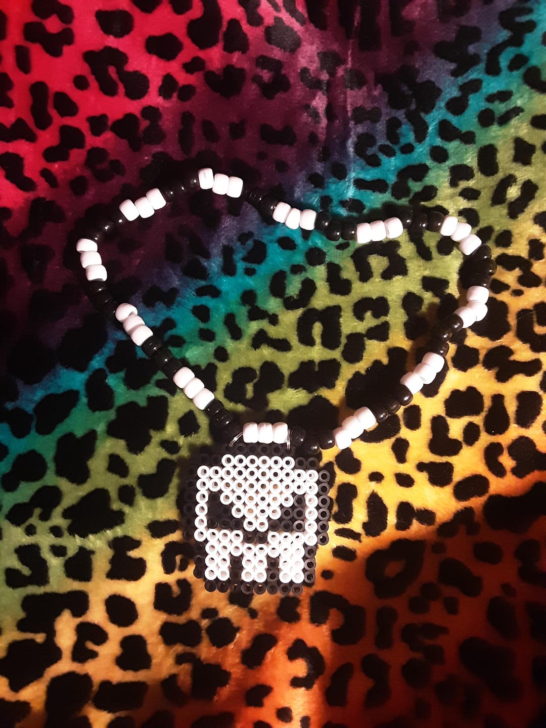 Beaded Perler Bead Skull Alt Kandi Necklace White - Etsy
