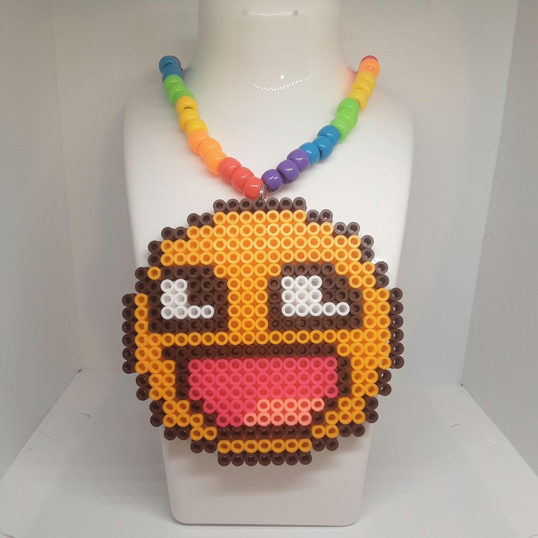 Beaded Kandi Perler Epic Face Emoji Scene Necklace - Etsy UK