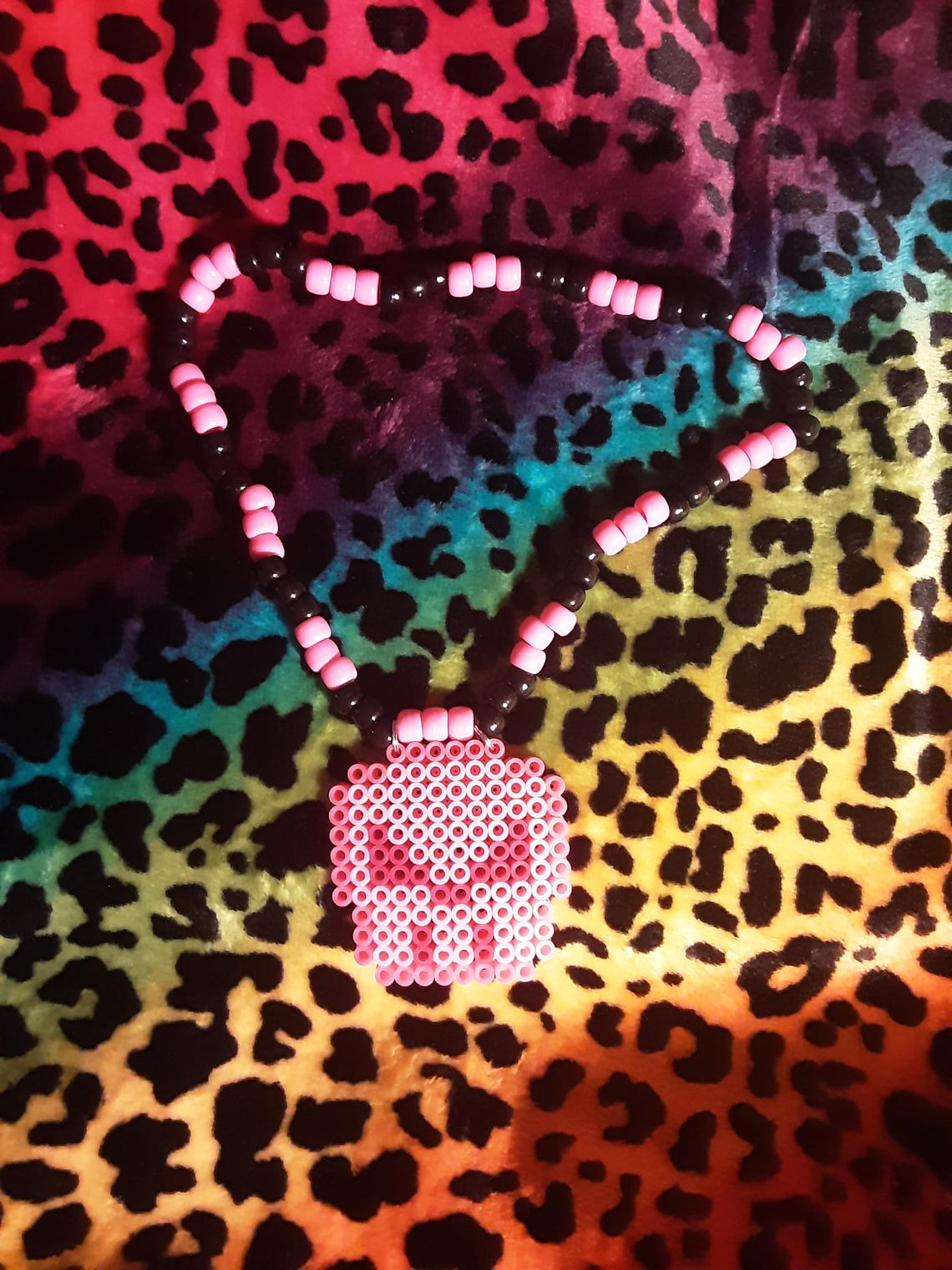 Beaded Perler Bead Skull Alt Kandi Necklace Pink - Etsy