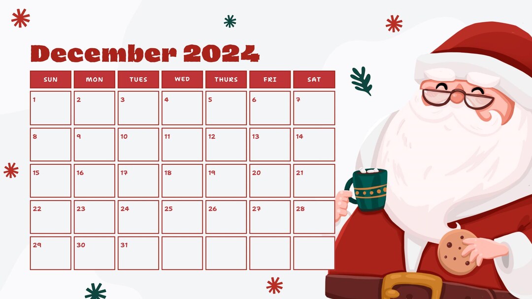Printable December 2024 Calendar | Holiday Planner | Santa Design - Etsy