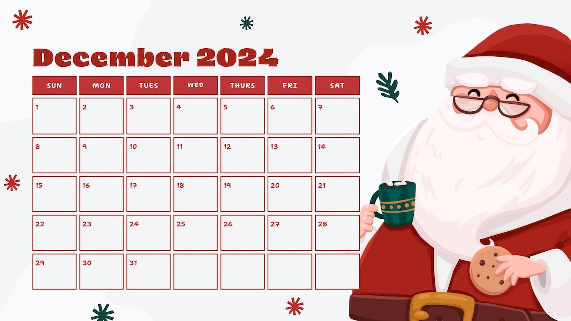 Printable December 2024 Calendar | Holiday Planner | Santa Design - Etsy
