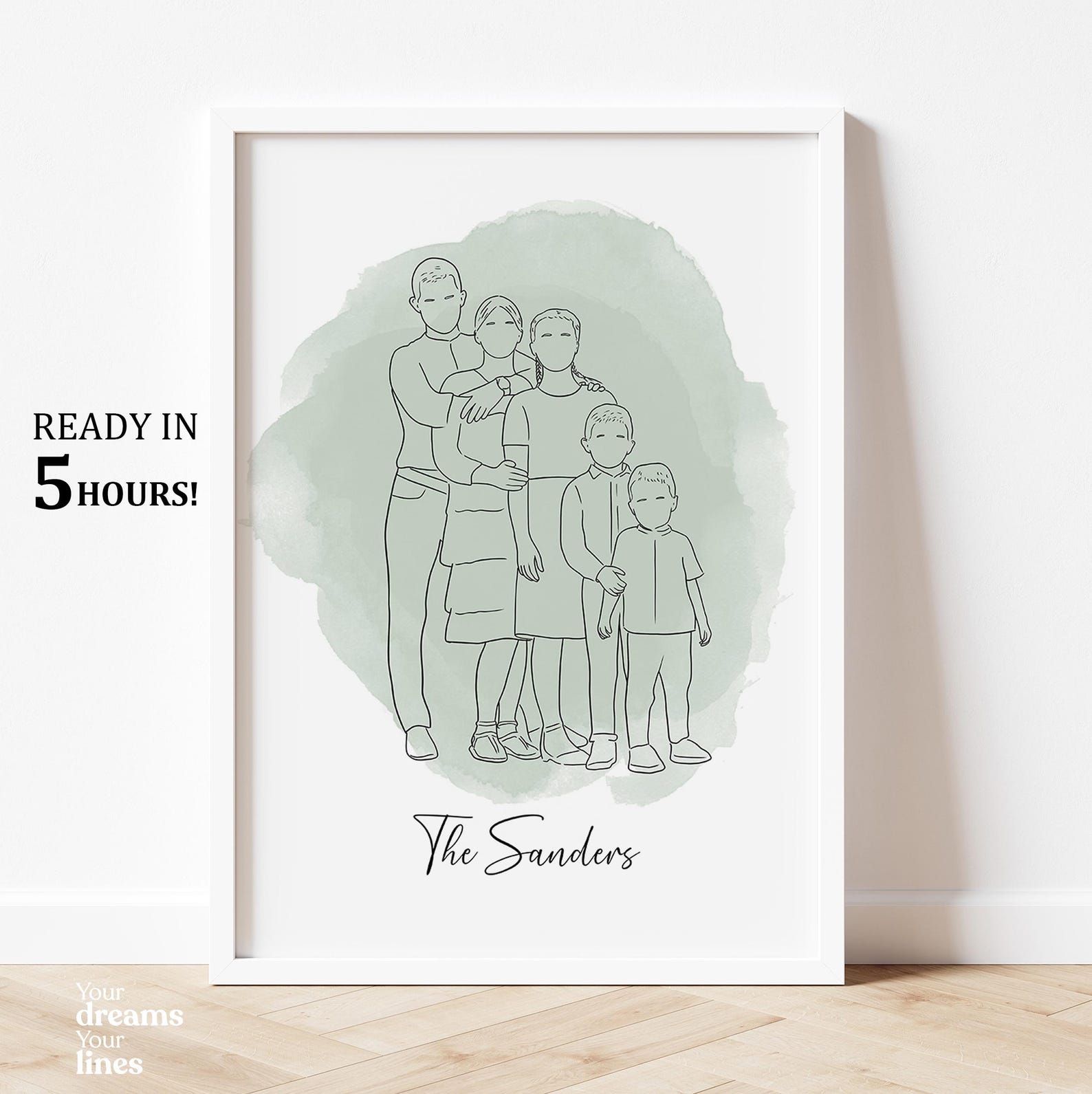 Custom Family Line Art Portrait, Minimalist Outline Drawing, Unique ...