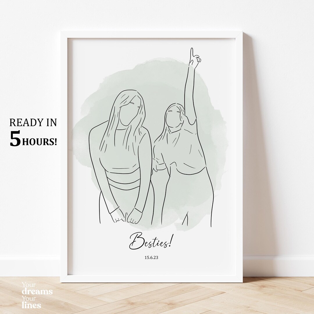 Minimalist Line Art Best Friend Portrait, Custom Digital Outline ...