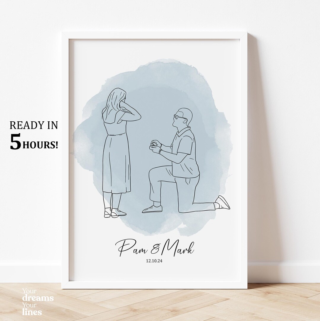Custom Engagement Line Art Portrait: Minimalist Couple Outline (digital ...