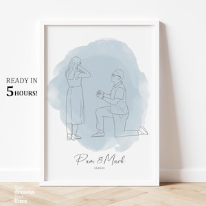 Custom Engagement Line Art Portrait: Minimalist Couple Outline (digital ...