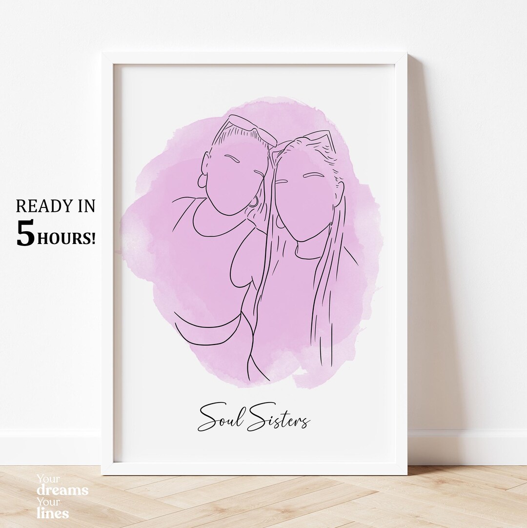 Custom Soul Sisters Line Art Portrait, Minimalist Outline Drawing ...