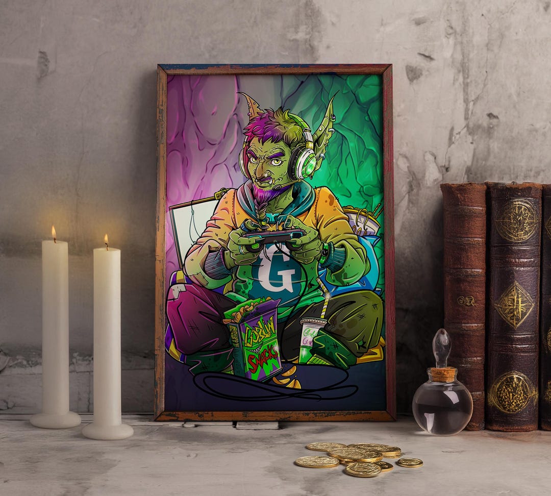 Goblin Gamer Poster for Print, Fantasy Poster, Geek Goblin Poster ...