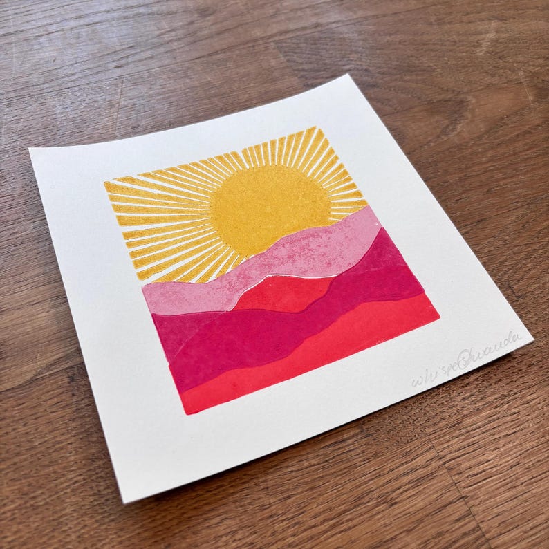 Original Linocut Print „dancing Light“ – Sunset Landscape | Vibrant Art ...