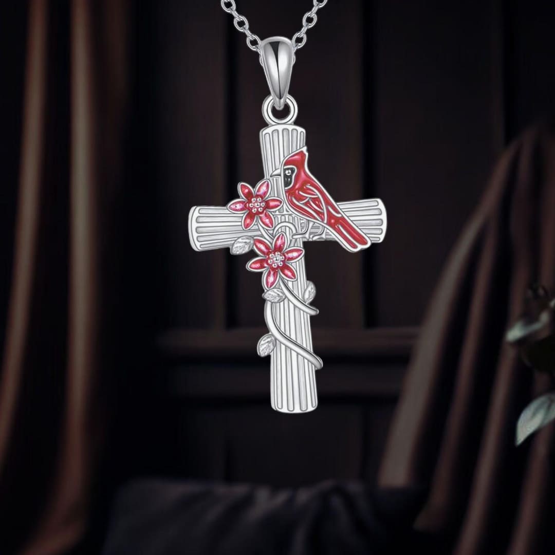 Red Cardinal Cross Necklace 925 Sterling Silver Cardinal Cross Pendant ...