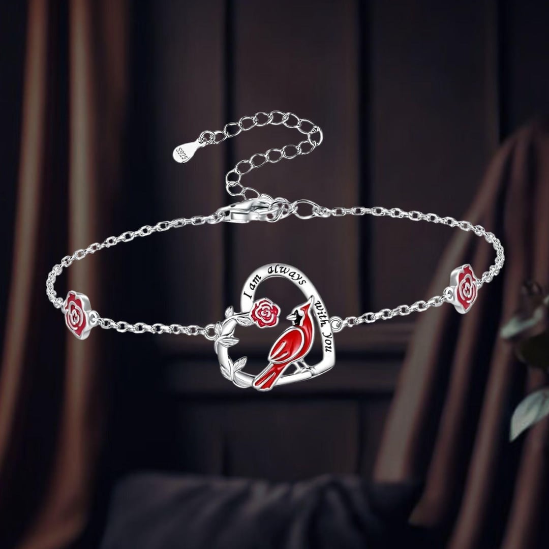 Red Cardinal Chain Bracelet for Women Girls 925 Sterling Silver Red ...