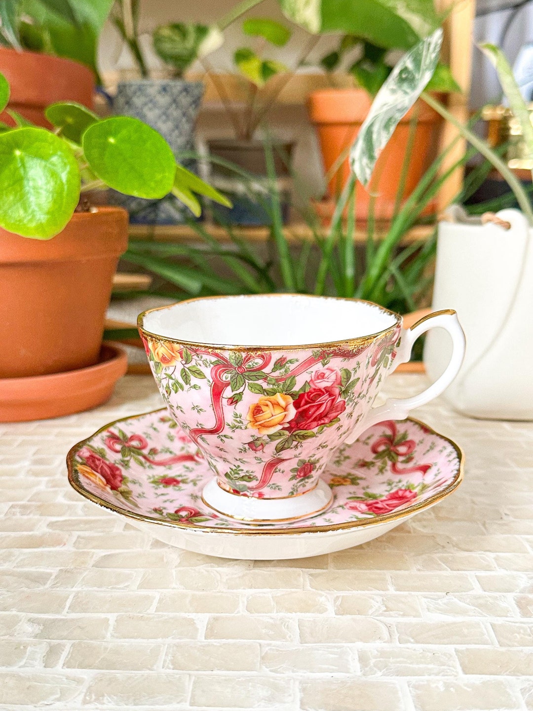 Royal Albert Old Country Rose, Ruby Celebration Pink Chintz Tea Cup and ...