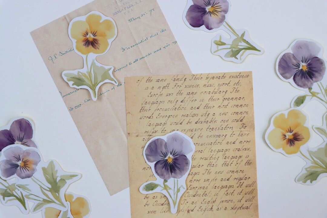 Vintage Pansy Sticker Set- Watercolor Pansy Sticker- Decorative Sticker ...