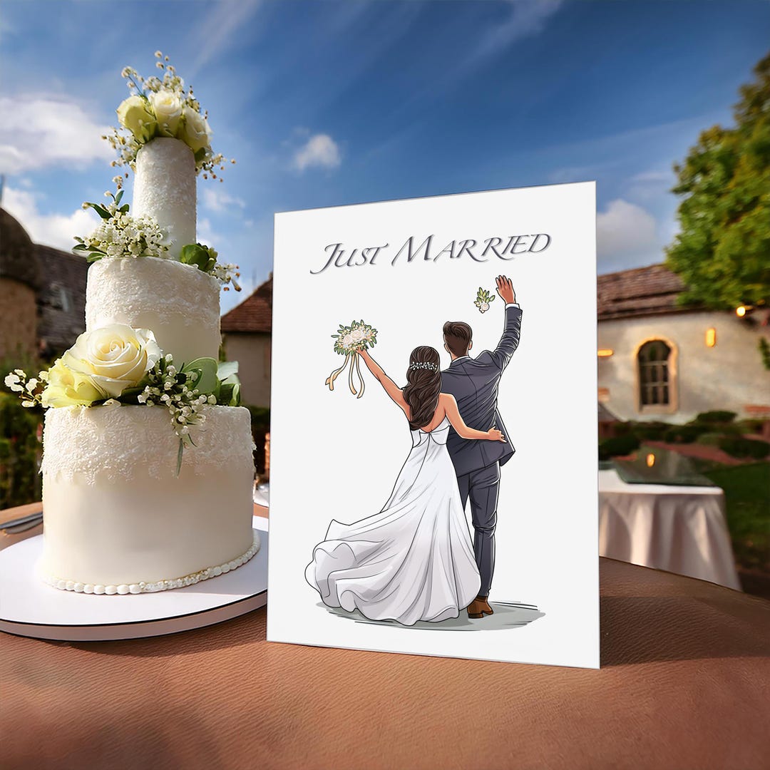 Printable Wedding Card, Just Married Greeting Card Digital, Cute Happy ...
