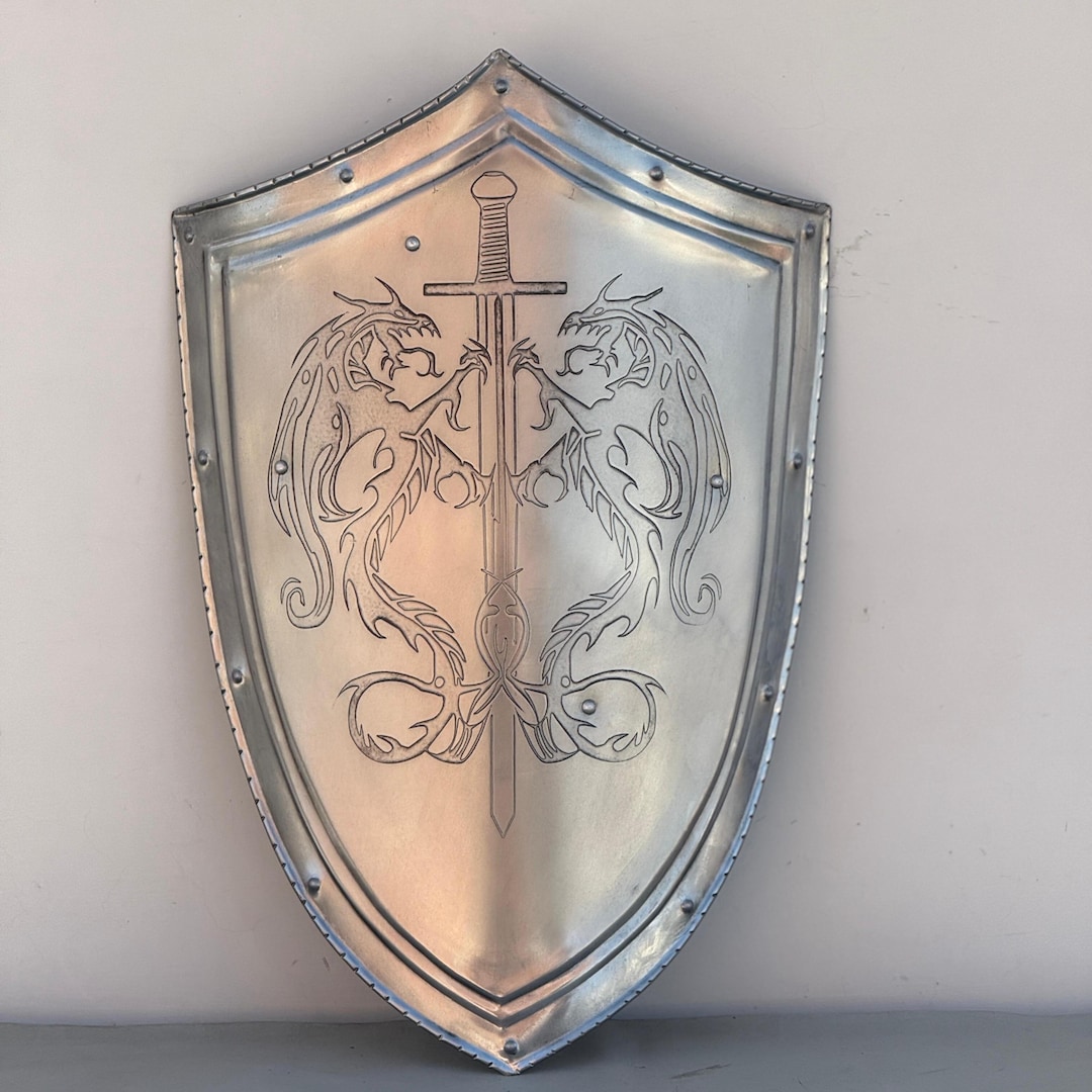 Medieval Etched Dragon Templar Shield Metal Shield Larp/cosplay ...