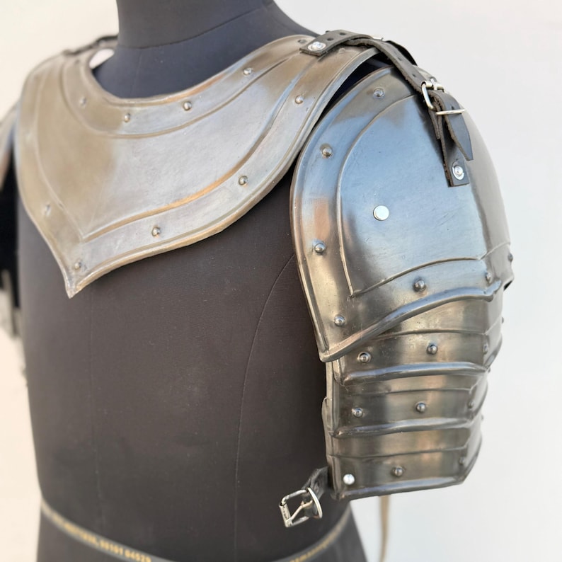 Medieval Black Templar Pair of Pauldrons With Gorget Armor Larp Armor ...