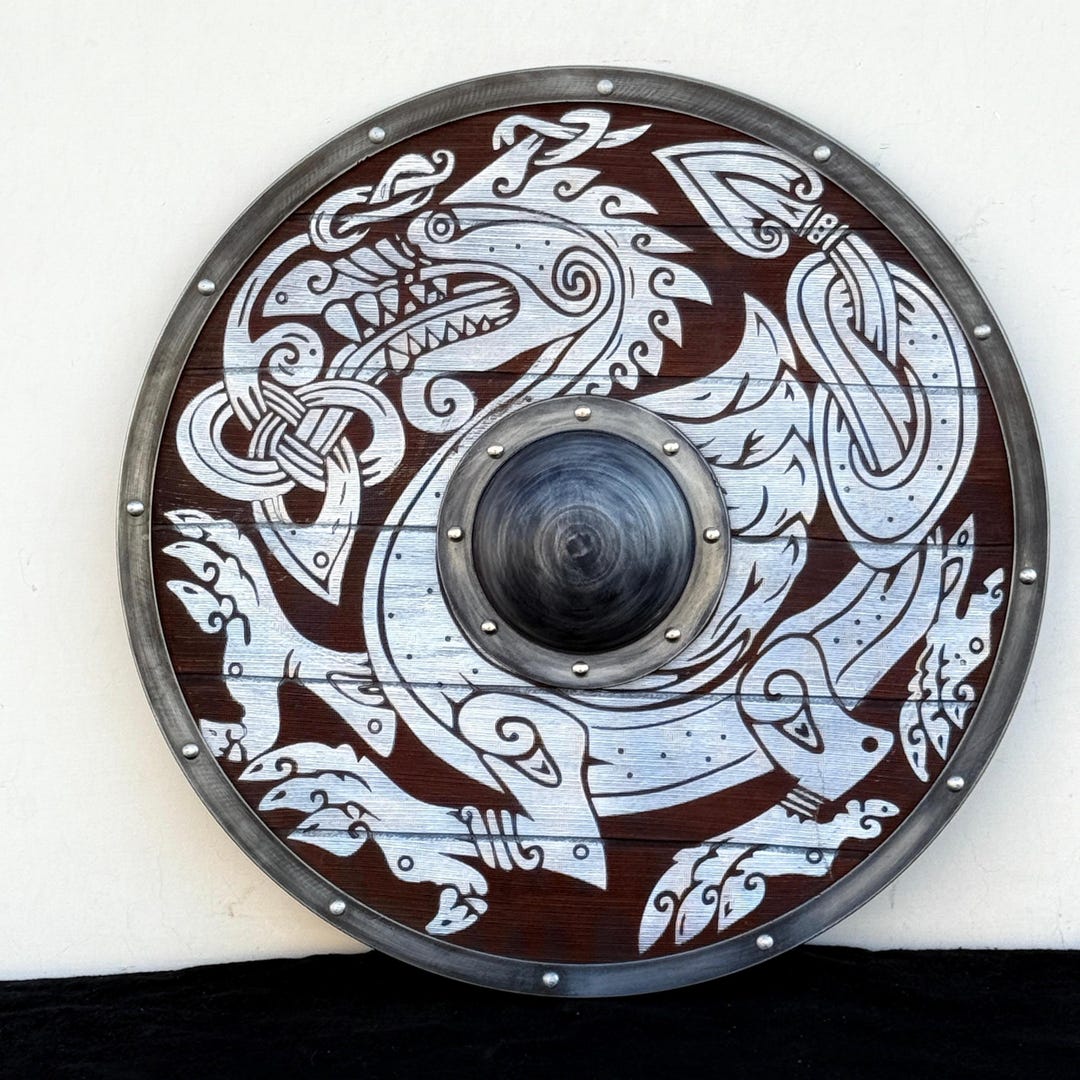 King Fenrir Viking Shield | Gray Wooden Norse Decor - Etsy