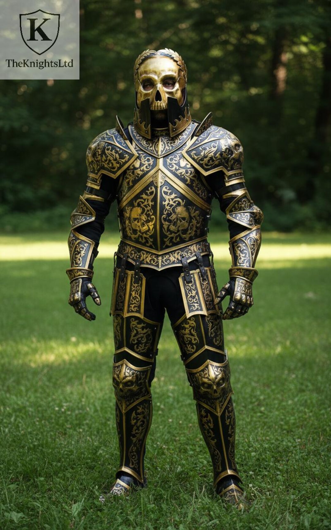 Gothic Skull Knight Armor Set | Black and Gold, 18 Gauge Steel - Etsy