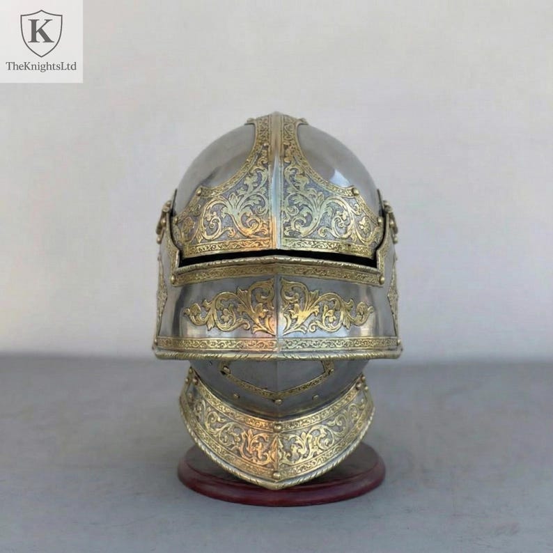 Royal Medieval Knight Steel German Sallet Helmet With Bavor Costume ...