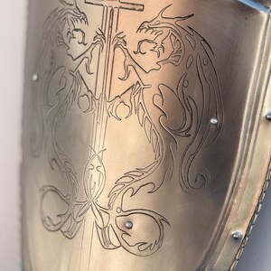 Medieval Etched Dragon Templar Shield Metal Shield Larp/cosplay ...