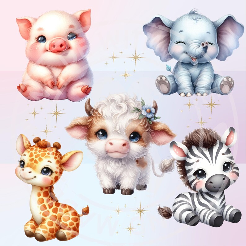 Baby Safari Animals Clipart, Giraffe, Zebra, Nursery Art, Jungle ...
