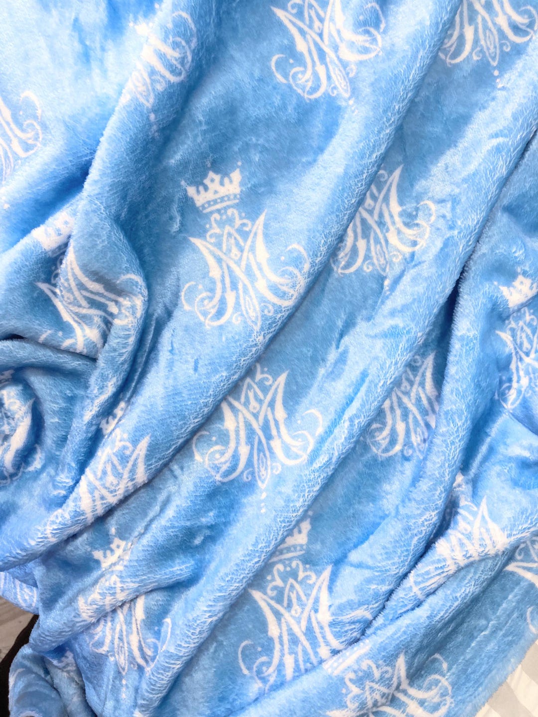 Marian Blue Catholic Baby Blanket Swaddle: Auspice Maria Monogram ...