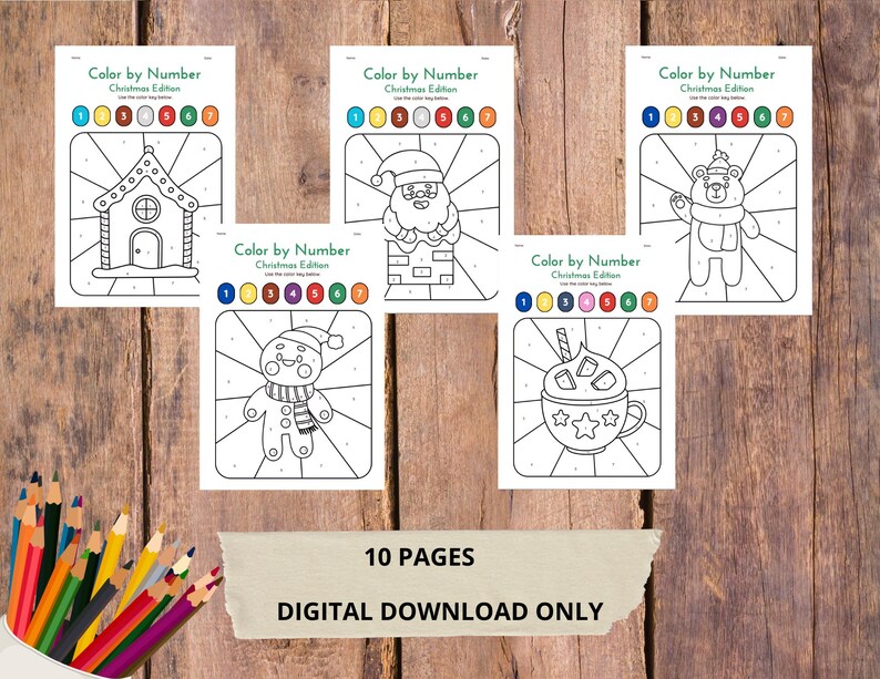 Christmas Edition: Color by Number 10 Pages Printable Kids' Coloring ...