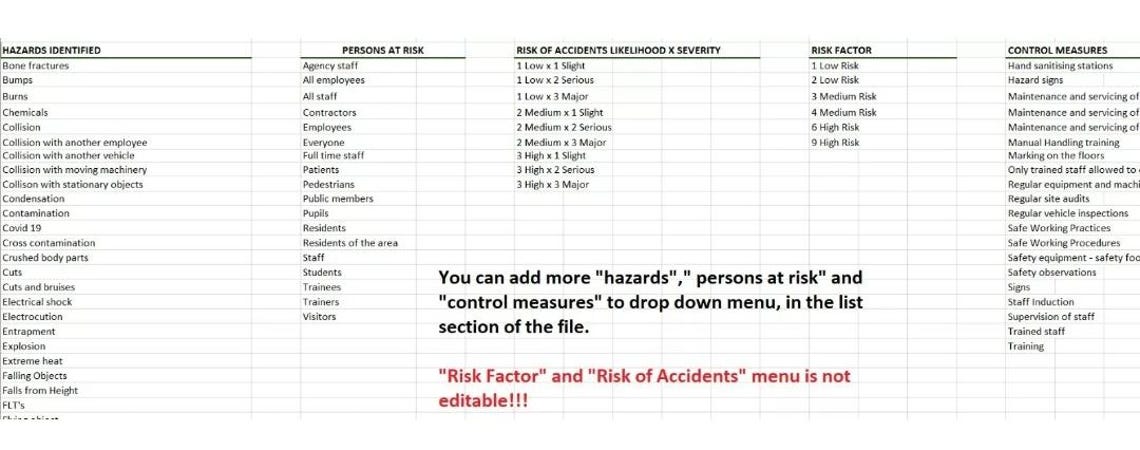 Editable Risk Assessment Template - Etsy UK